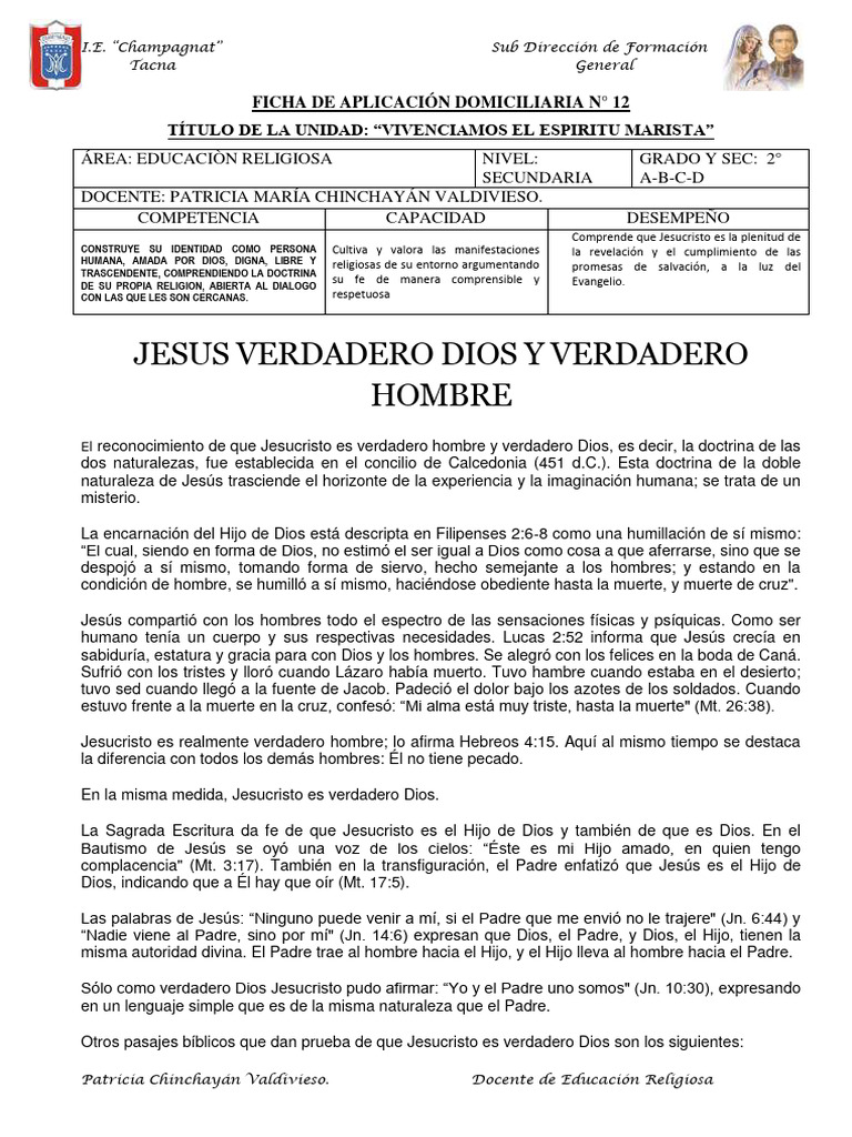 Sesion Jesus Verdadero Dios Verdadero Hombre Ed Religiosa Secundaria | PDF | Jesús | Dios