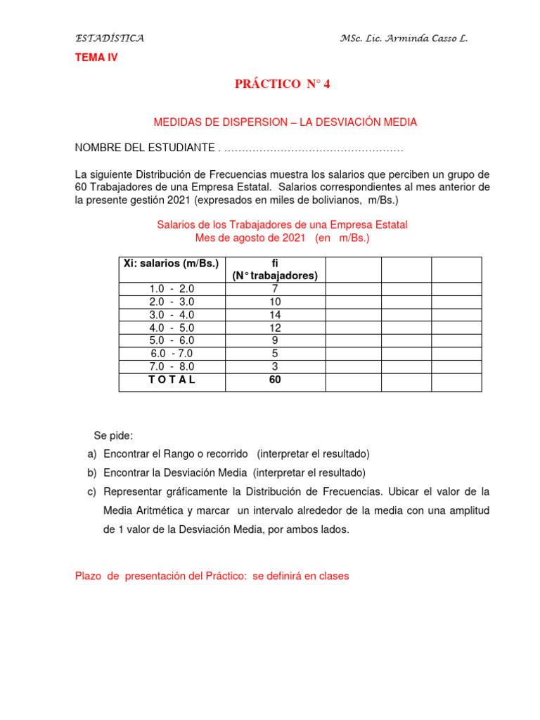 Práctico #4. Desviación Media | PDF