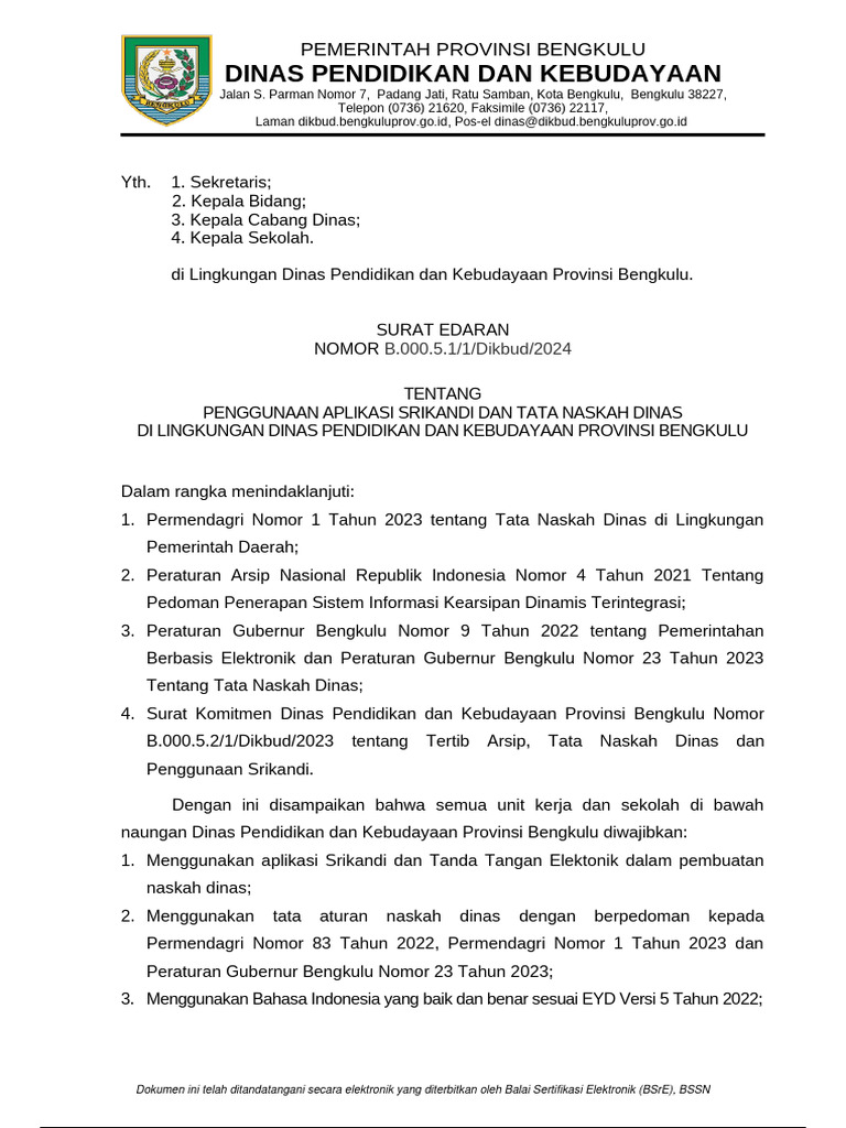 # 02 Edaran Kepala Dinas Tentang Wajib Srikandi | PDF