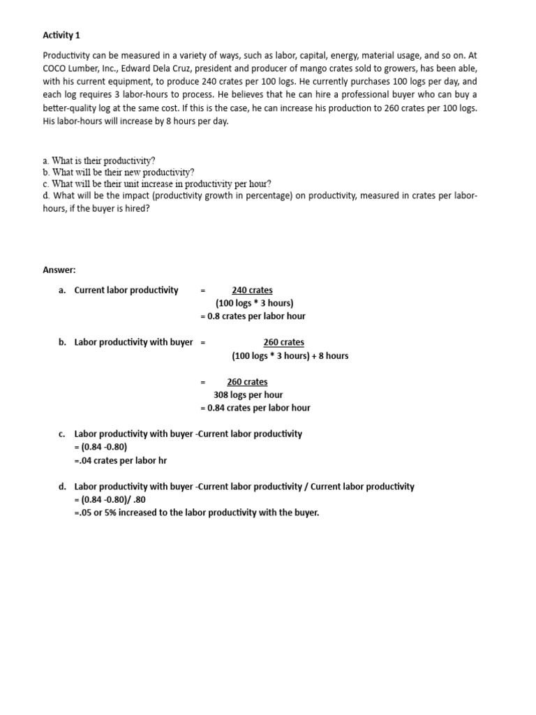 Draft Activity-Productivity | PDF | Lumber | Economies