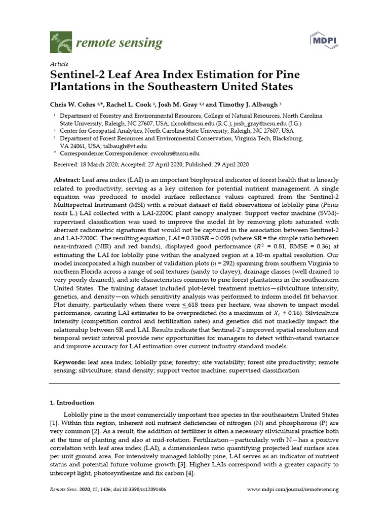 Sentinel-2 Leaf Area Index Estimation For Pine Pla | PDF | Linear Regression | Regression Analysis