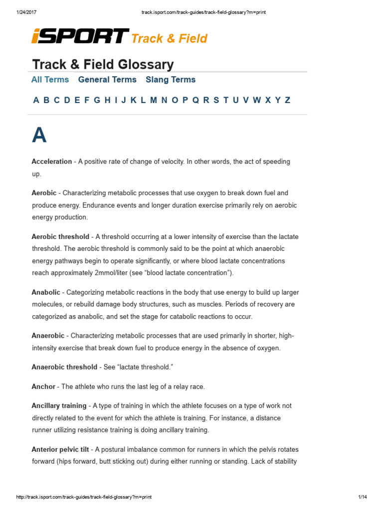 TF Glossary | PDF | Running | Track And Field