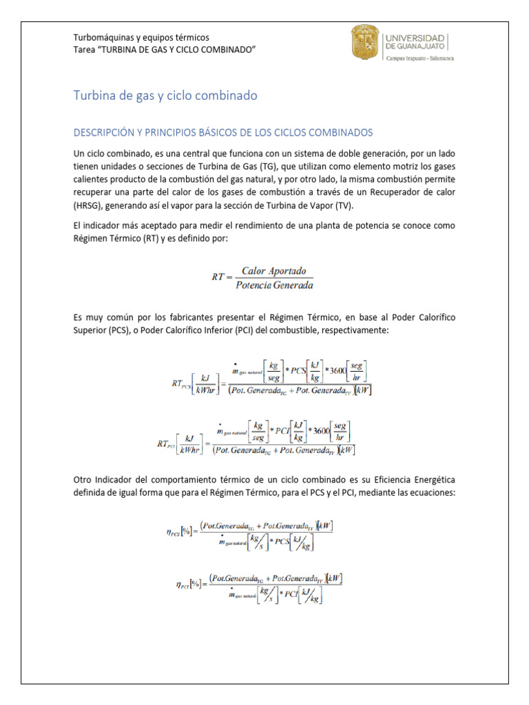 TURBINA DE GAS Y CICLO COMBINADO | PDF | Turbina | Vapor