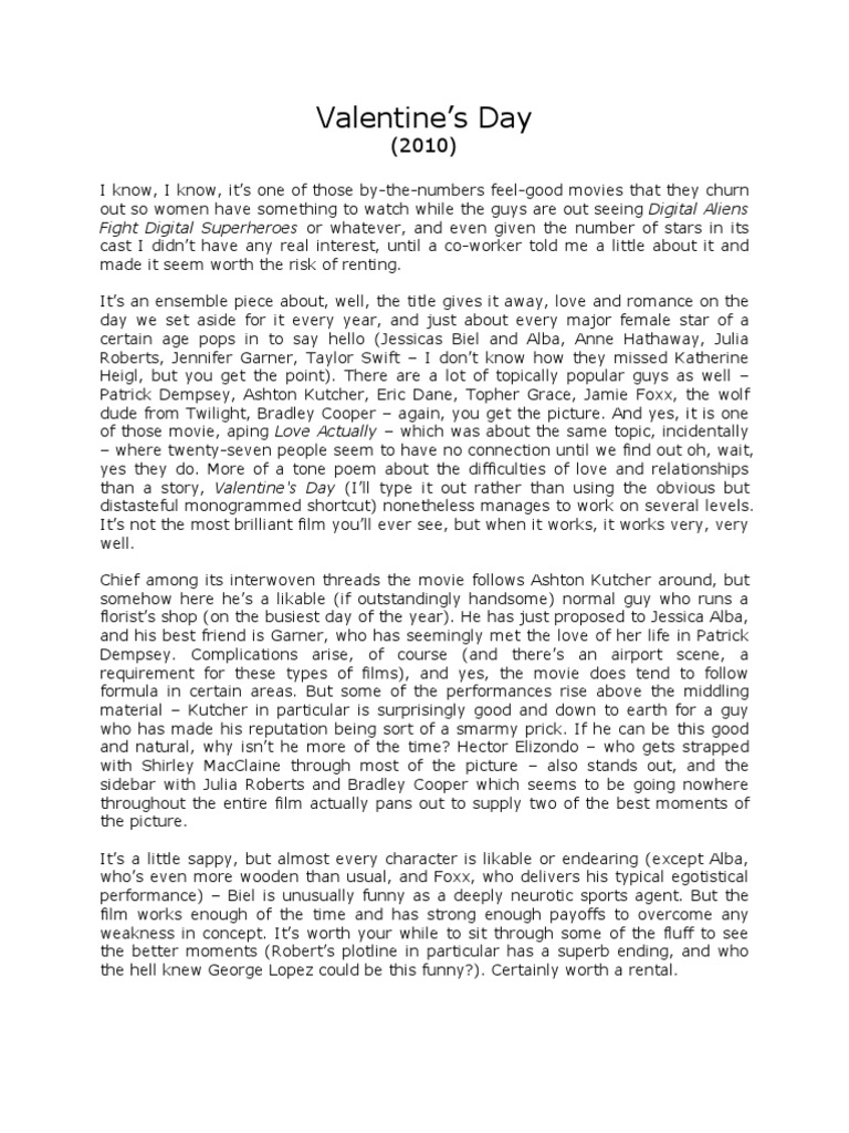 Valentine's Day Movie Review and Analysis | PDF | Leisure ...
