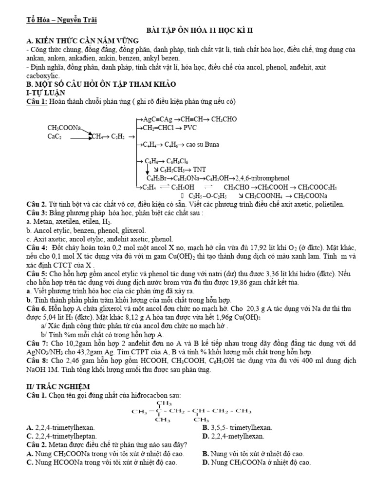 ÔN TẬP HKII HÓA 11 | PDF
