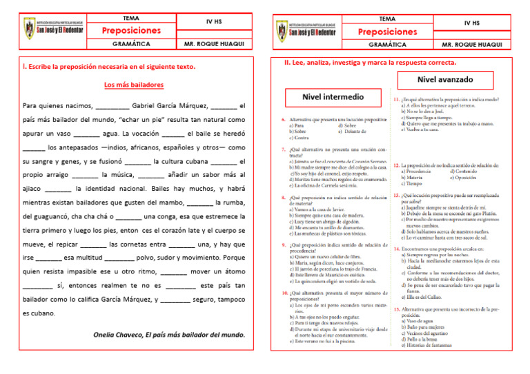 Ficha - Preposiciones | PDF