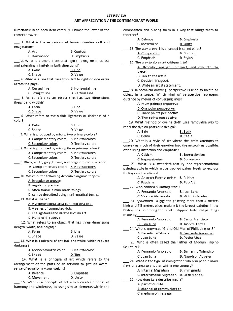 LET Review Art Appreciation and The Contemporary World | PDF ...