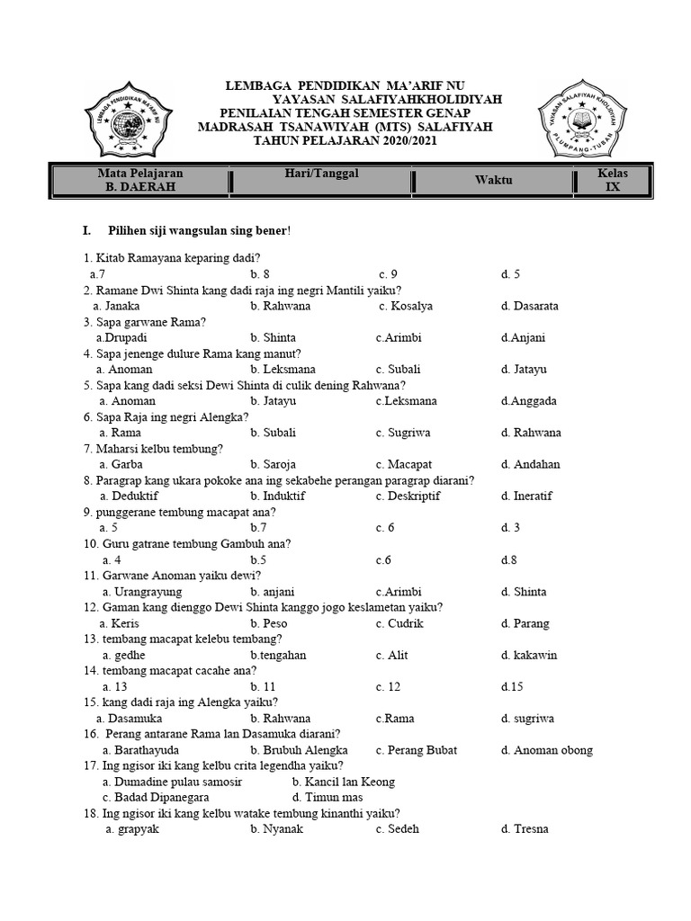 Soal B.jawa Kls 9 | PDF