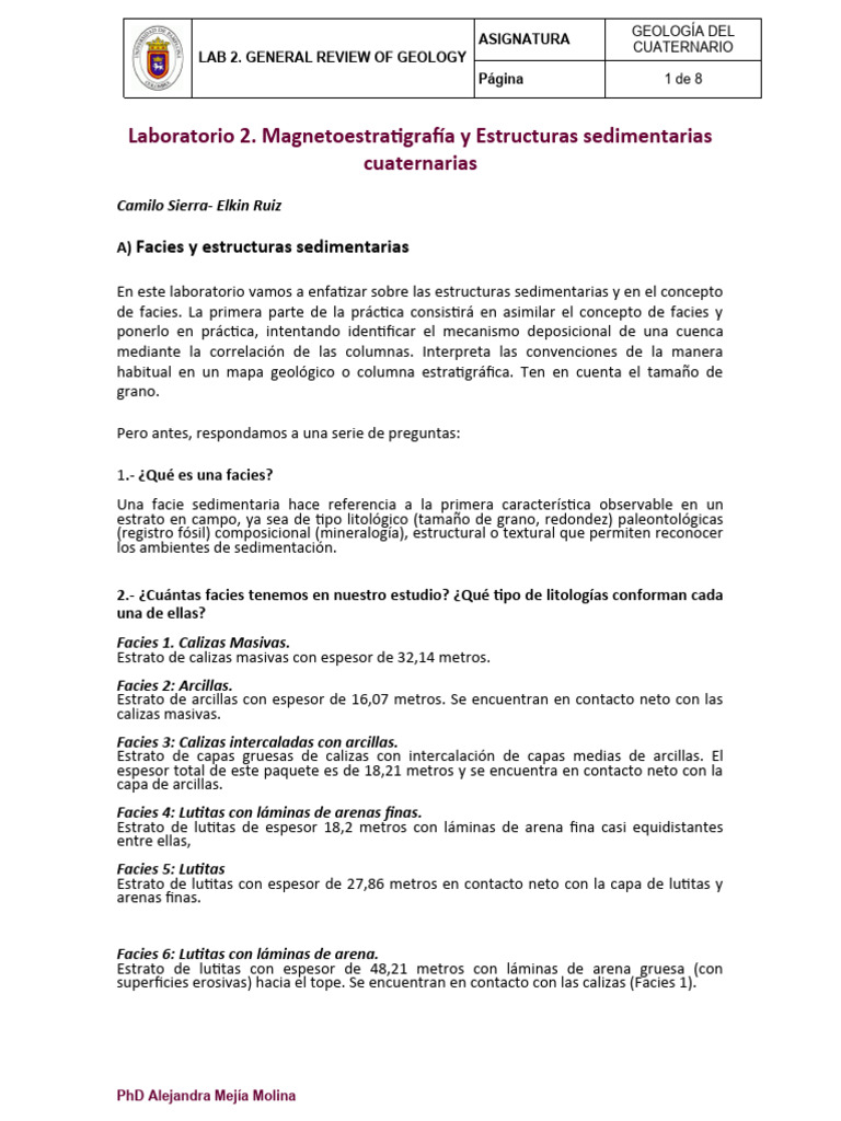 Lab. Magnetoestratigrafía Final | PDF | Estrato | Roca sedimentaria