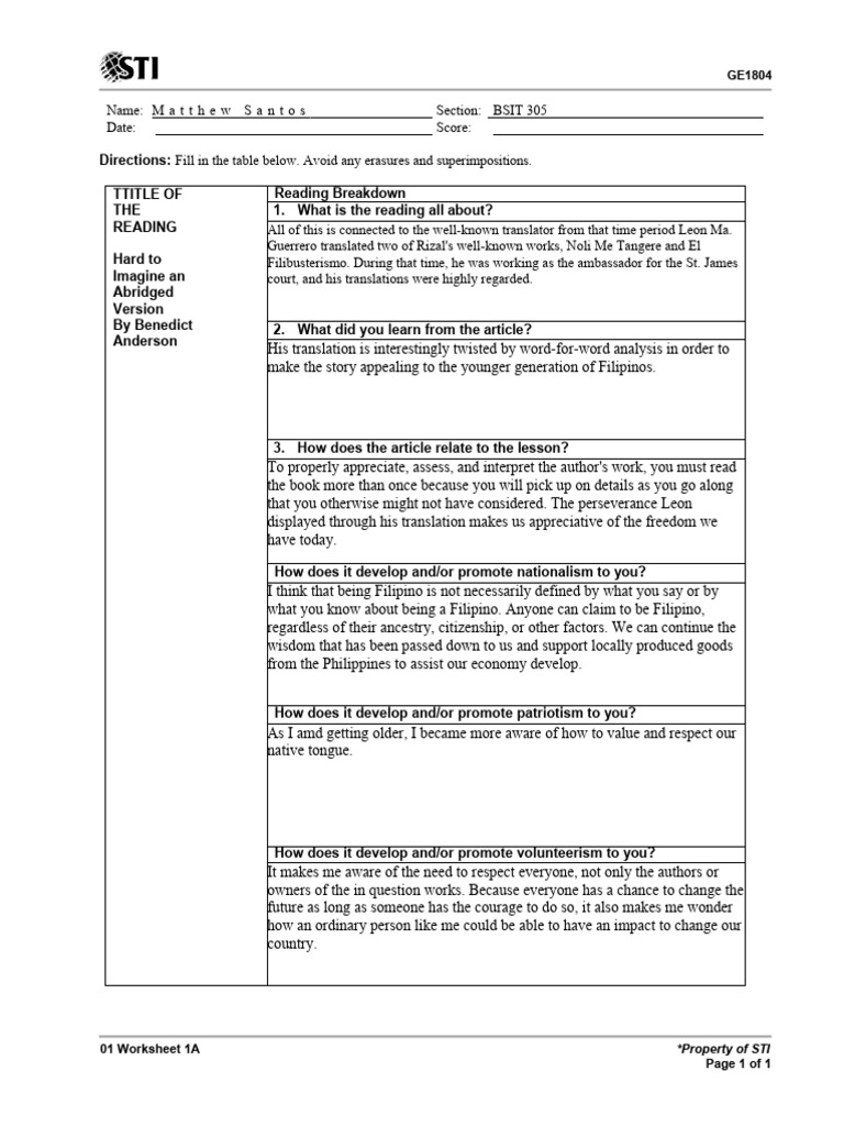 01 Worksheet 1A | PDF