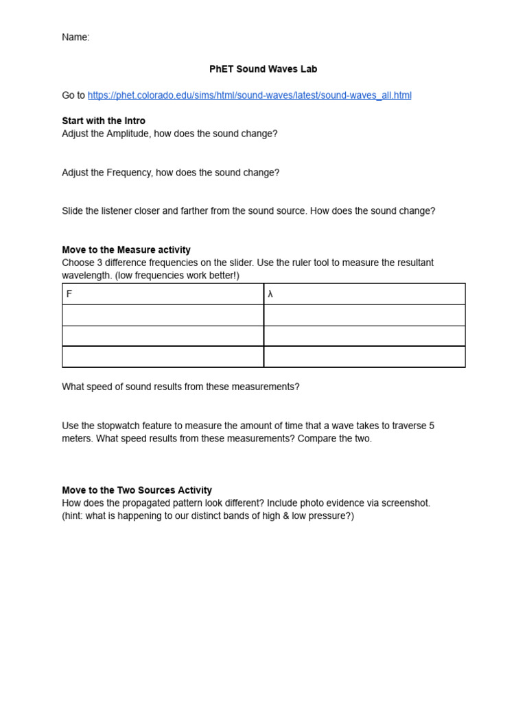 Phet Sound Waves Lab | PDF