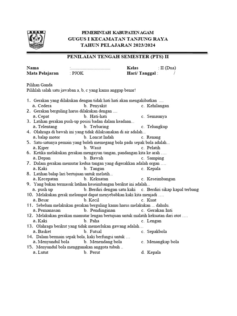 Soal PTS PJOK Kls 2 | PDF