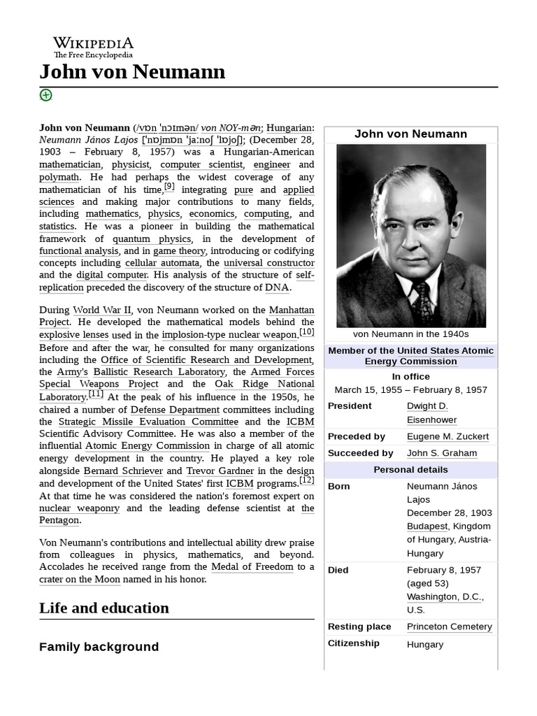 John Von Neumann | PDF | Hilbert Space | Quantum Mechanics