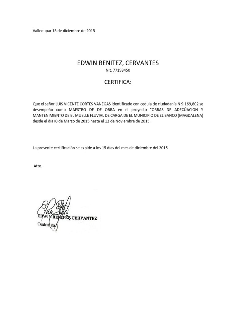 Edwin Benitez, Cervantes: Certifica | PDF