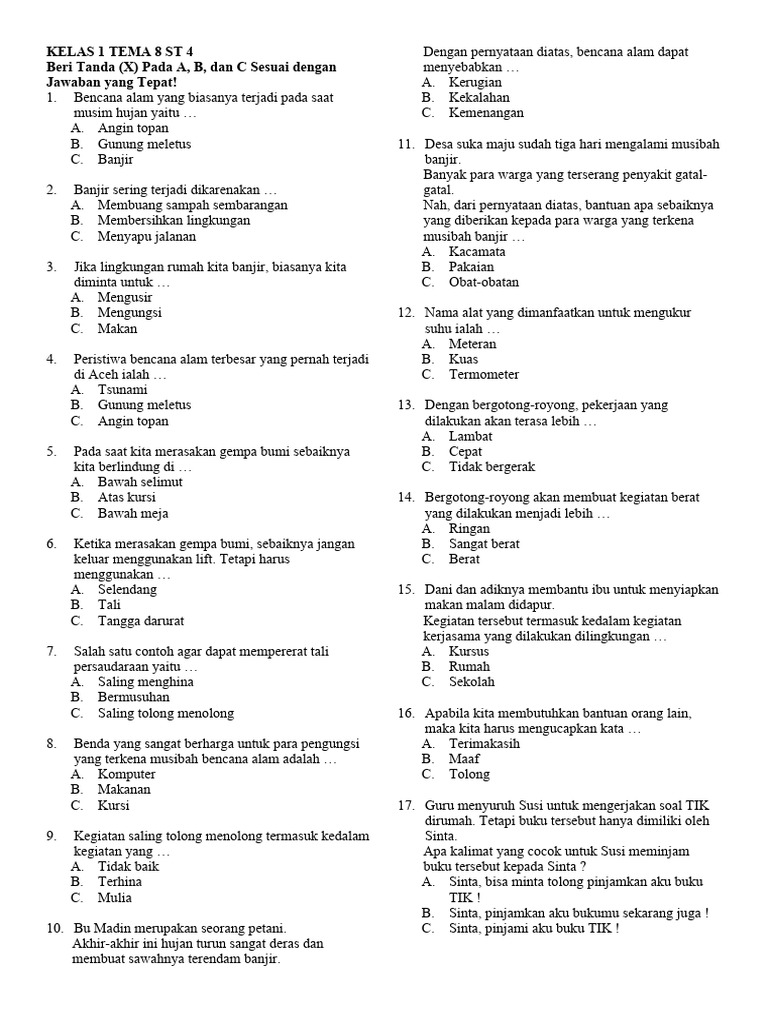 Kelas 1 Tema 8 ST 4 | PDF