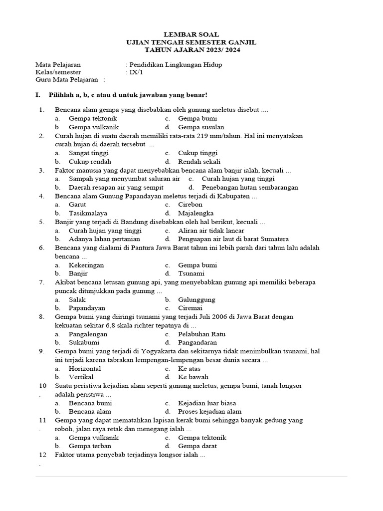 SOAL PLH Kelas 9 | PDF