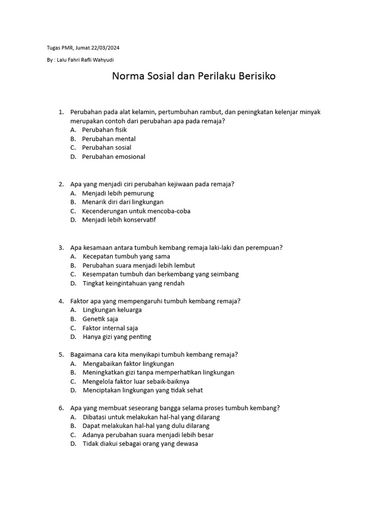 Norma Sosial Dan Perilaku Berisiko | PDF