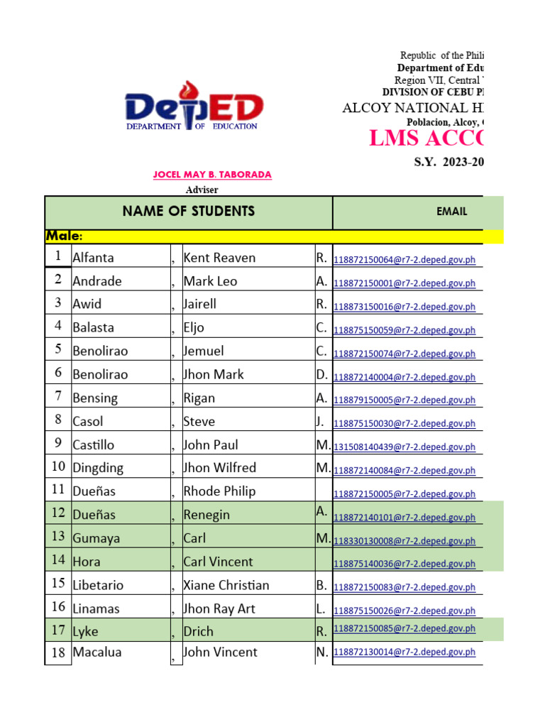 g8 Dubnium Lms Account S.y.2023 2024 | PDF
