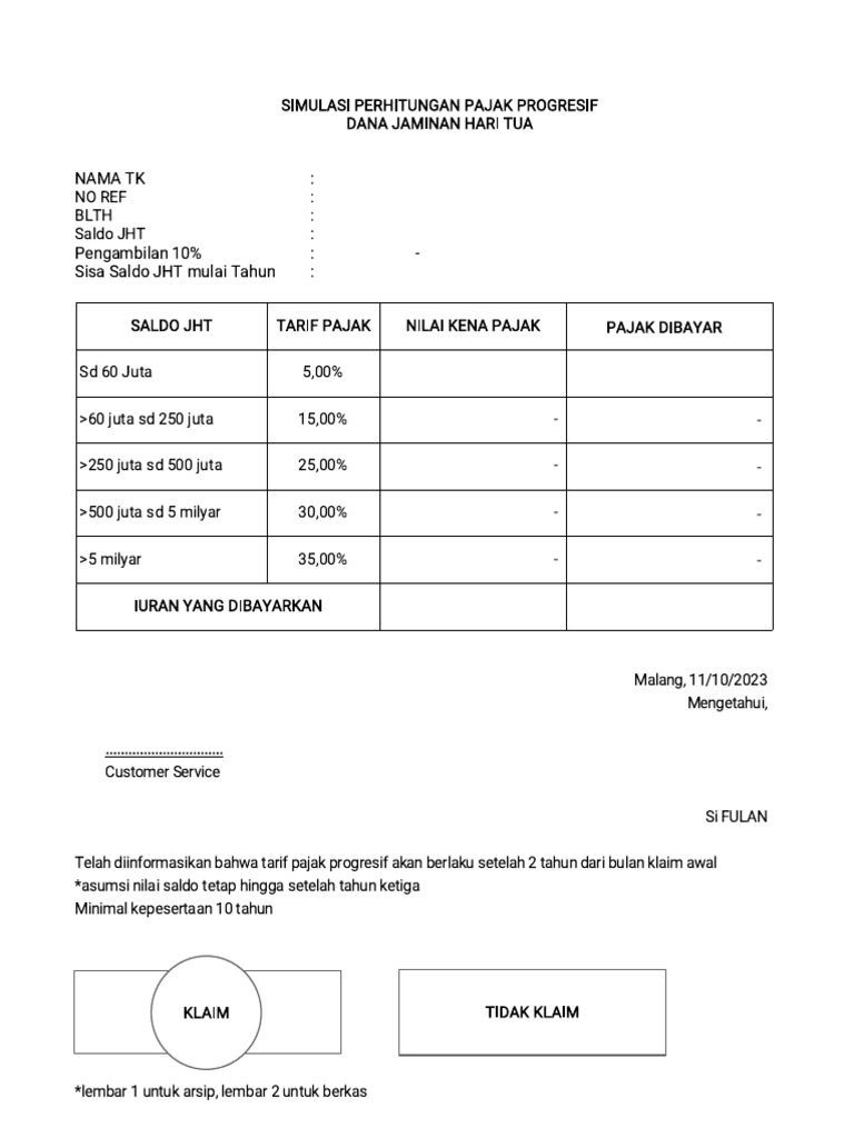 Simulasi Pajak Progresif JHT 56 | PDF