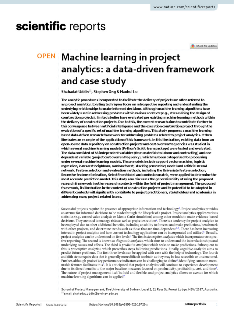 Machine Learning in Project Analytics: A Data Driven Framework and Case Study | PDF | Machine ...