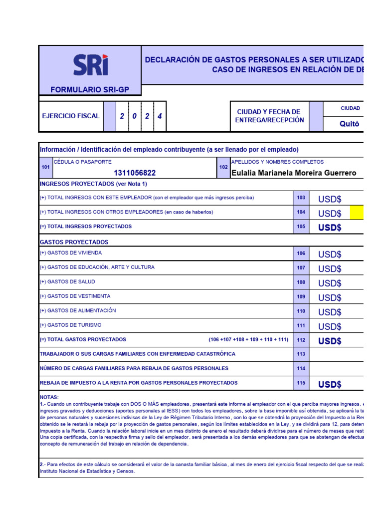 Formulario SRI - GP 2024 | Descargar gratis PDF | Impuestos | Impuesto ...