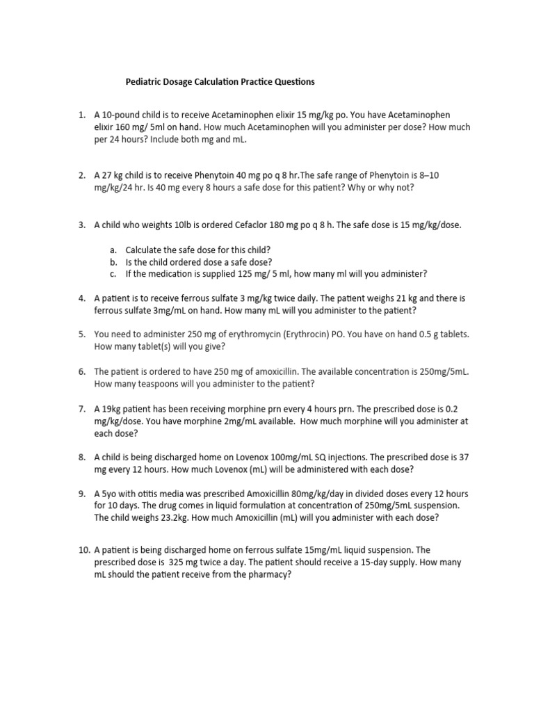 Practice Calculations Pedi | PDF | Wellness