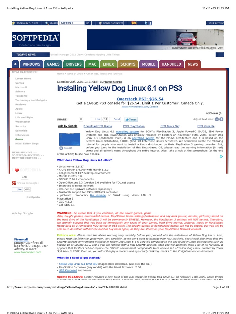 Installing Yellow Dog Linux 6.1 On PS3 - Softpedia | PDF | Play Station ...