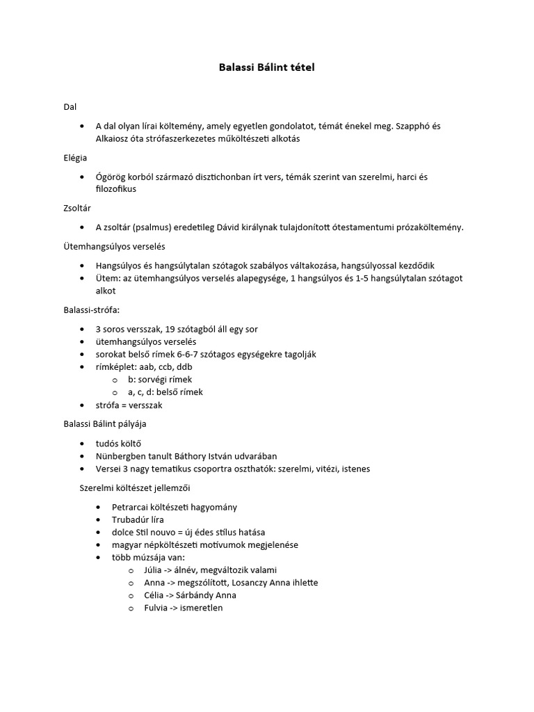 Balassi Bálint tétel | PDF