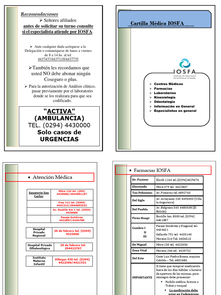 CARTILLA MEDICA IOSFA(1) | PDF | Programas sociales | Especialidades Medicas