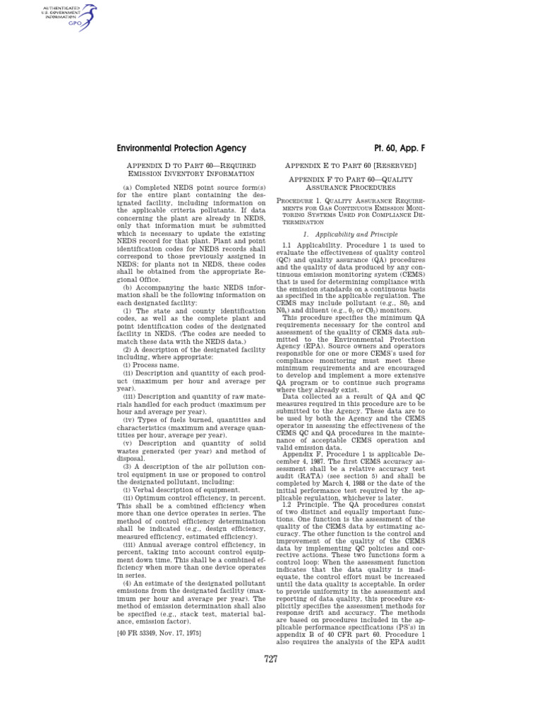 CFR-2011-title40-vol7-part60-appF (RATA CEMS) | PDF | Technology ...