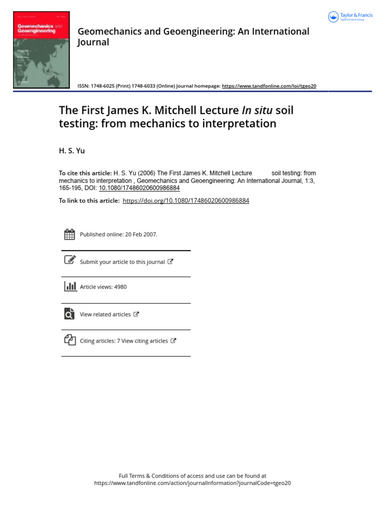 The First James K Mitchell Lecture in Situ Soil Testing From Mechanics ...