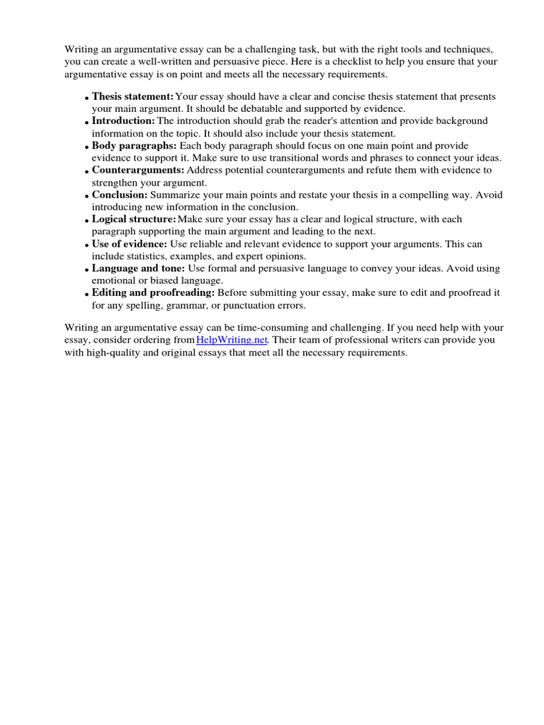 Argumentative Essay Checklist | PDF | Essays | Argument