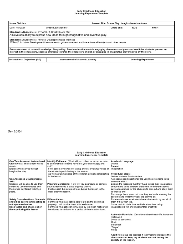 Drama Lesson Plan | PDF | Early Childhood Education | Experience
