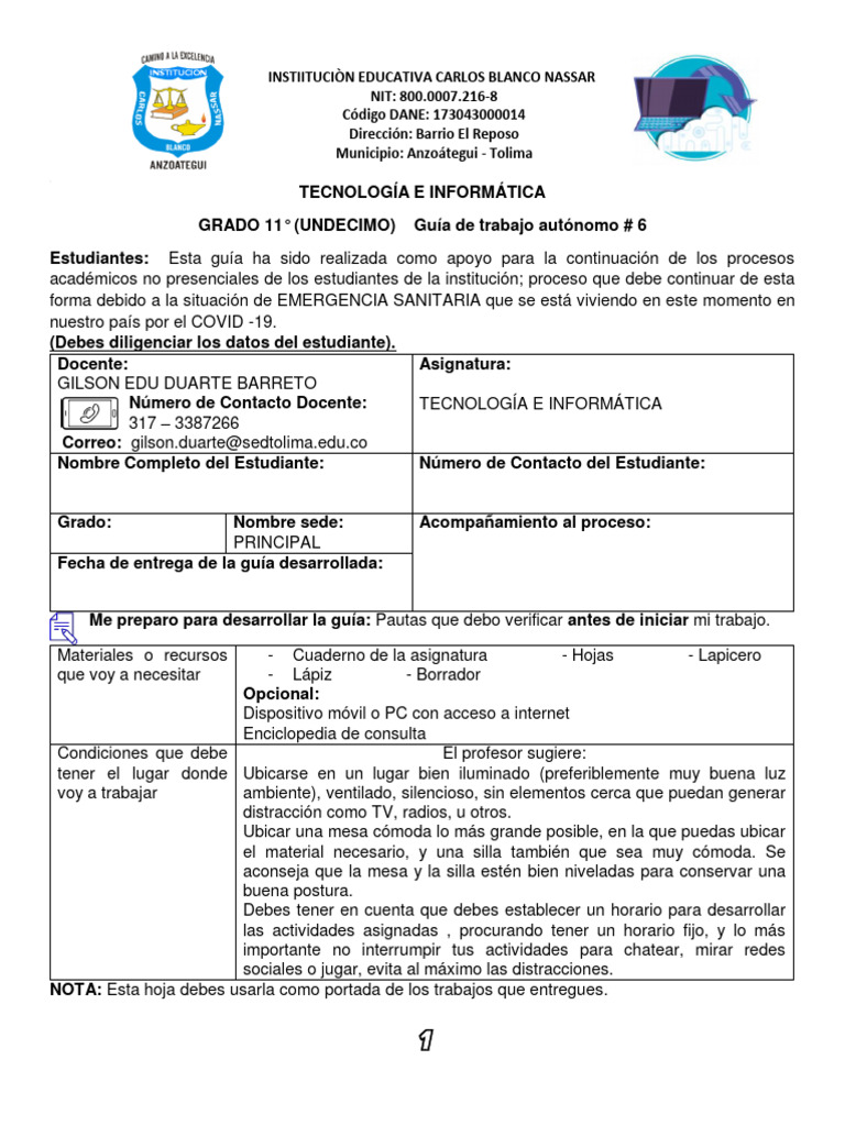 Guia Aprendizaje - TIC - 11° | PDF | Bases de datos