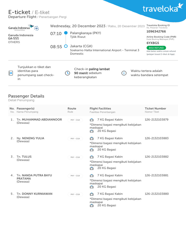 Tiket Pesawat (Pky-Cgk) | PDF