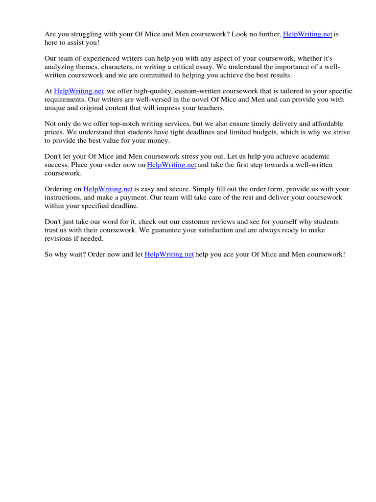 Of Mice and Men Coursework | PDF