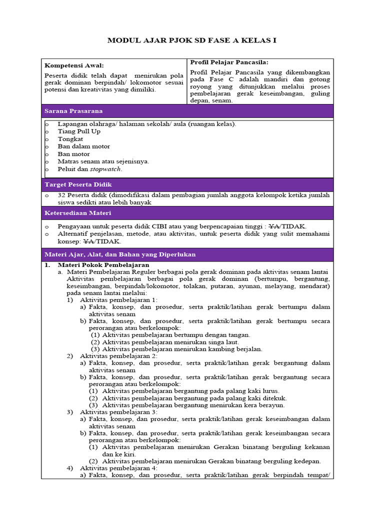 Modul Ajar Senam Kelas I SD PJOK | PDF