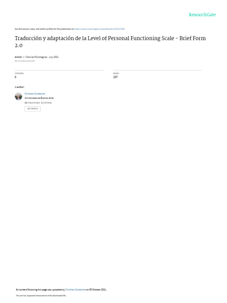 LPFS Traducción y Adaptación de La Level of Personal Functioning Scale ...