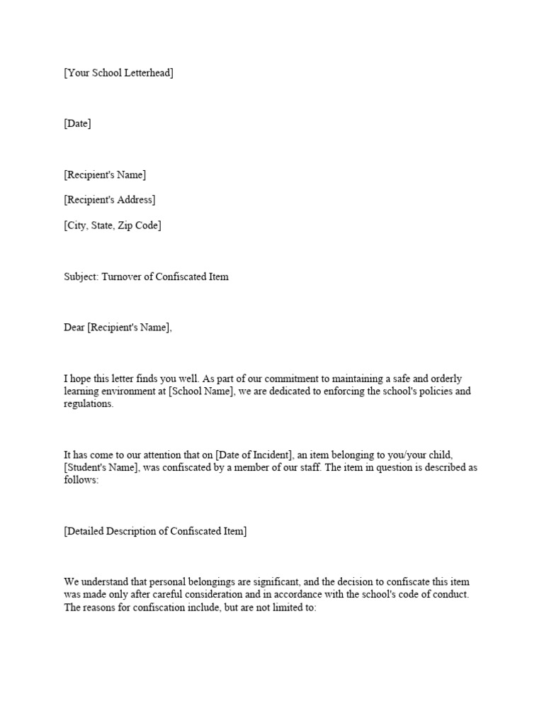 Turn Over of Confiscated Items To Parents | PDF