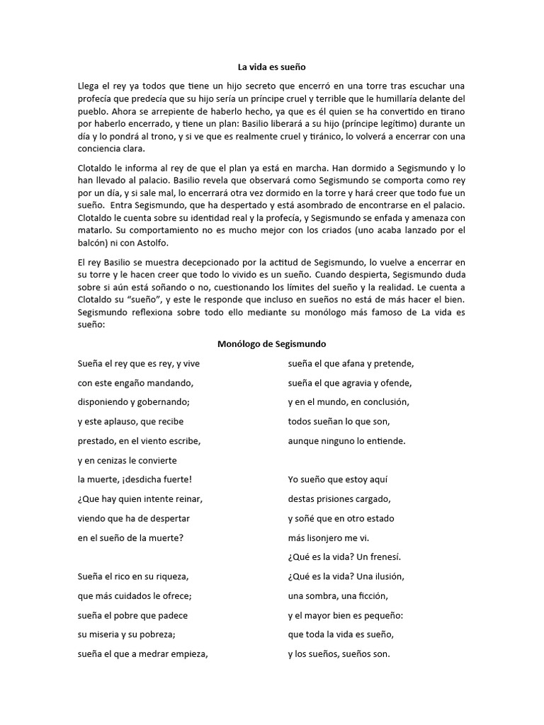 La vida es sueño: realidad y ficción | PDF