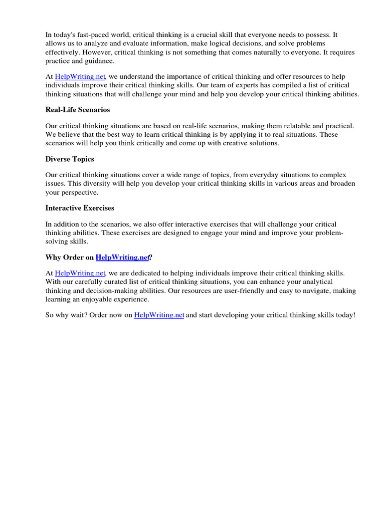 Critical Thinking Situations | PDF | Critical Thinking | Thought