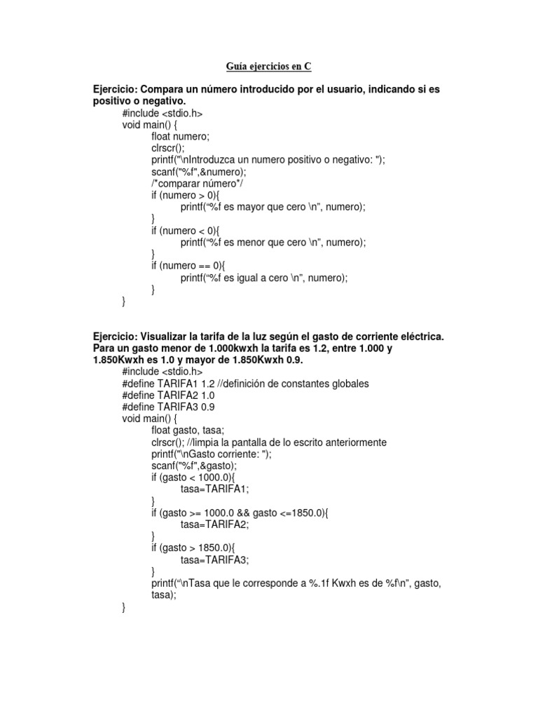 Guia Ejercicios en C | PDF | Informática | Matemáticas Guia Ejercicios en C | PDF | Informática | Matemáticas
