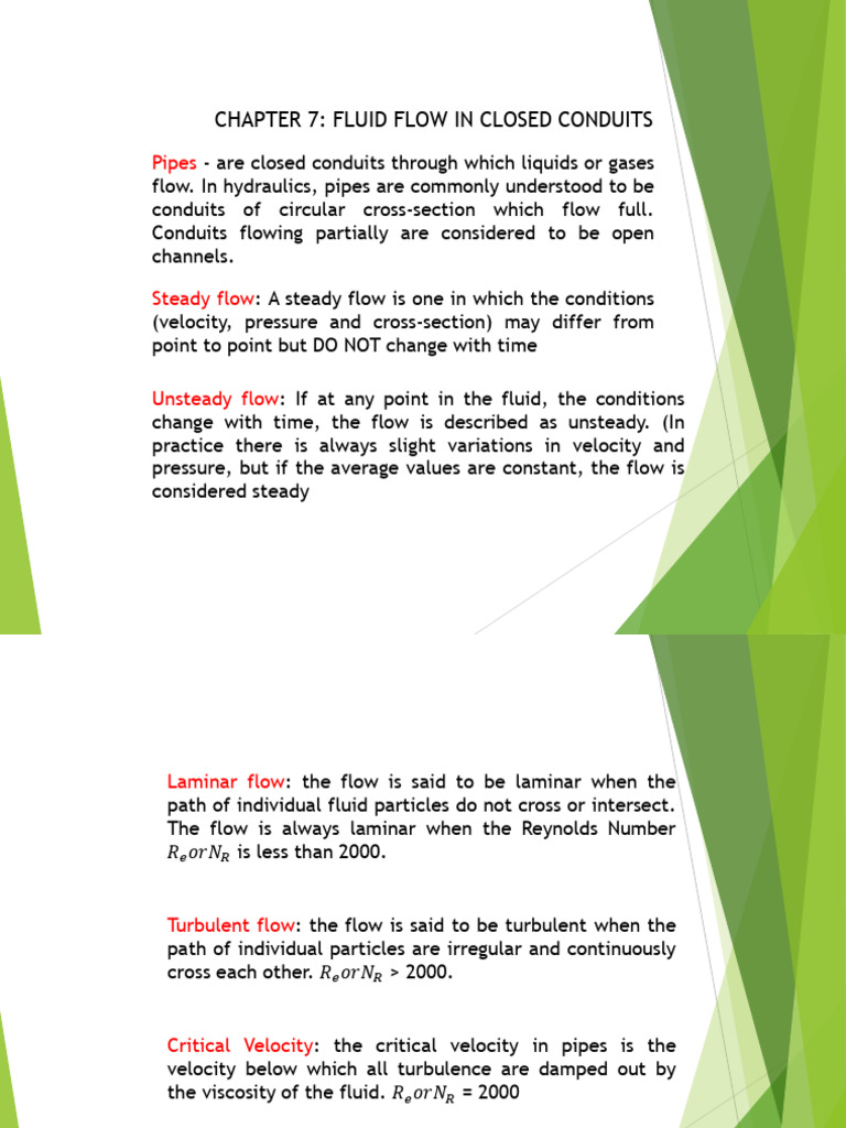 Fluid Flow in Closed Conduits | PDF | Fluid Dynamics | Reynolds Number