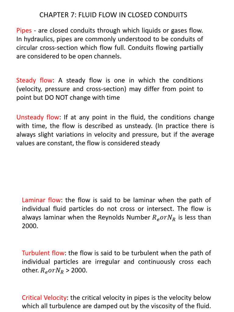 Chapter 7 Fluid Flow On Closed Conduits | PDF | Fluid Dynamics | Reynolds Number