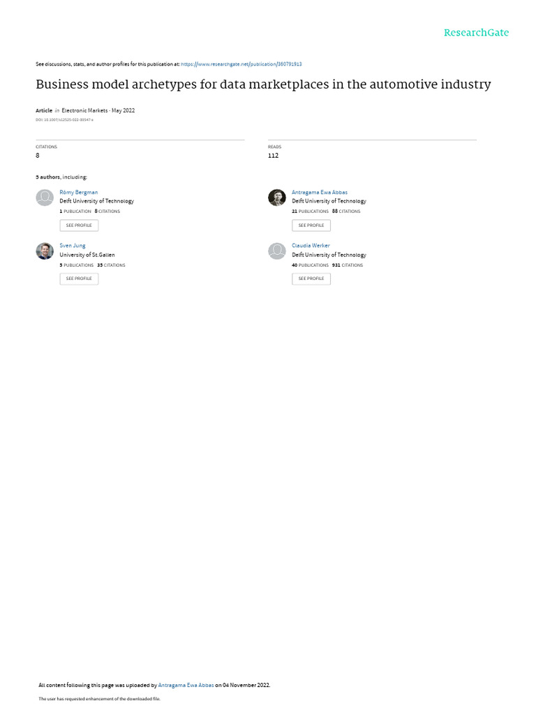 Bergman 2022 Business Model Archetypes For Data | Download Free PDF ...