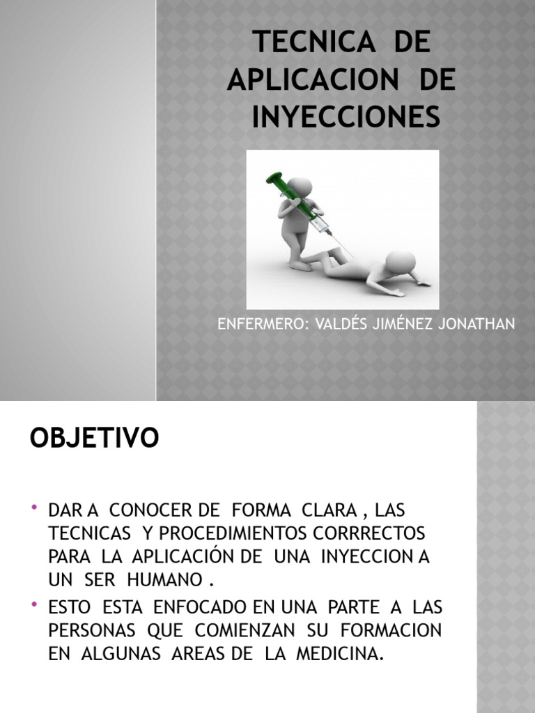 Tecnica de Aplicacion de Inyecciones | PDF | Inyección (medicina) | Piel