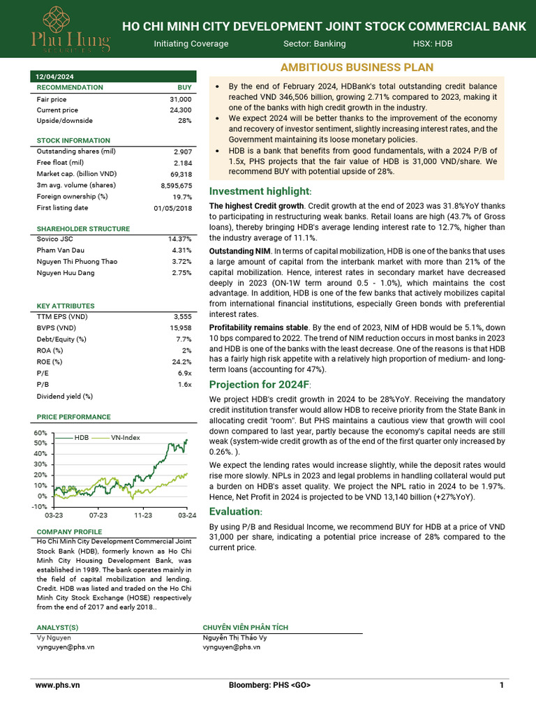 HDB - Bao Cao Lân Dau - Mua@,31000 - EN | PDF | Banks | Interest