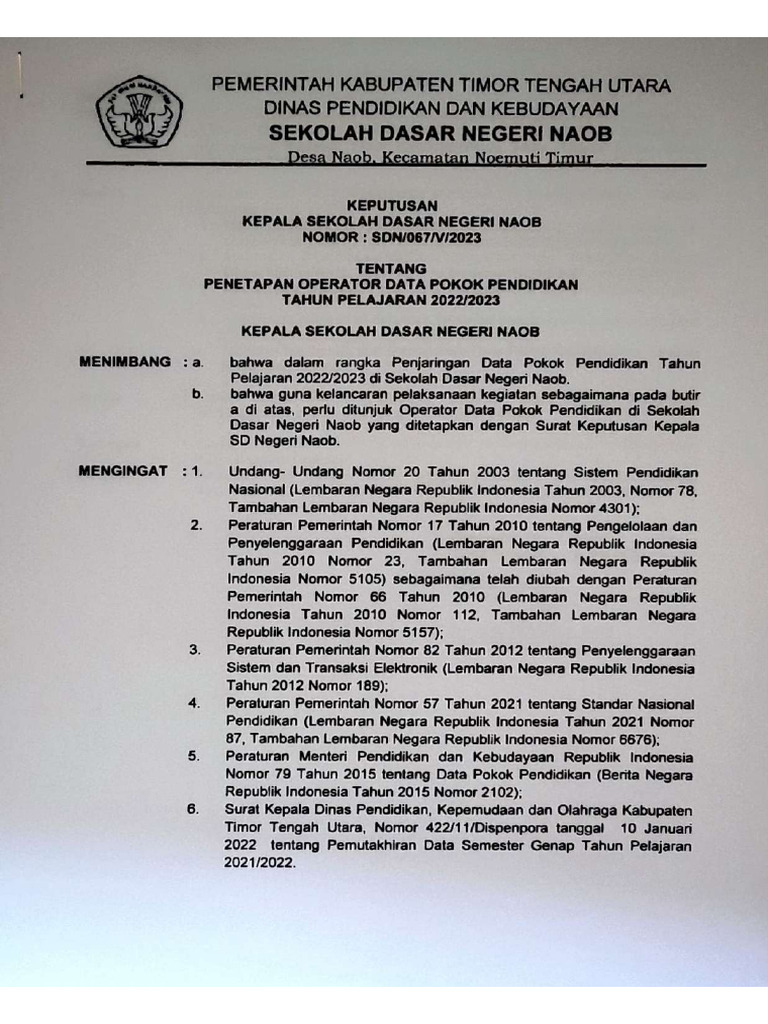 SK Penugasan Operator - 1 | PDF