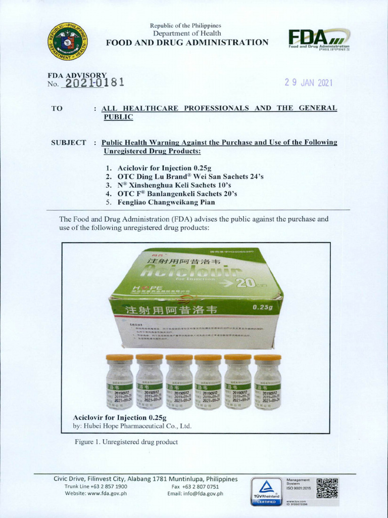 FDA Advisory No.2021 0181 | PDF