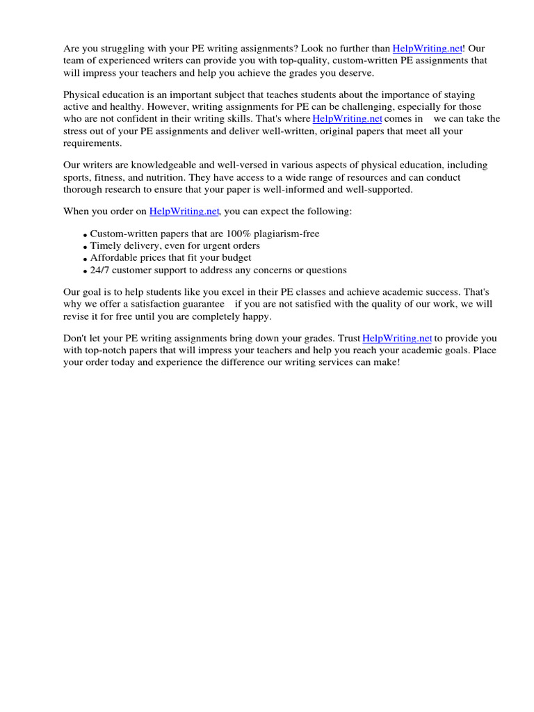 Pe Writing Assignments | PDF | Physical Education | Physical Fitness
